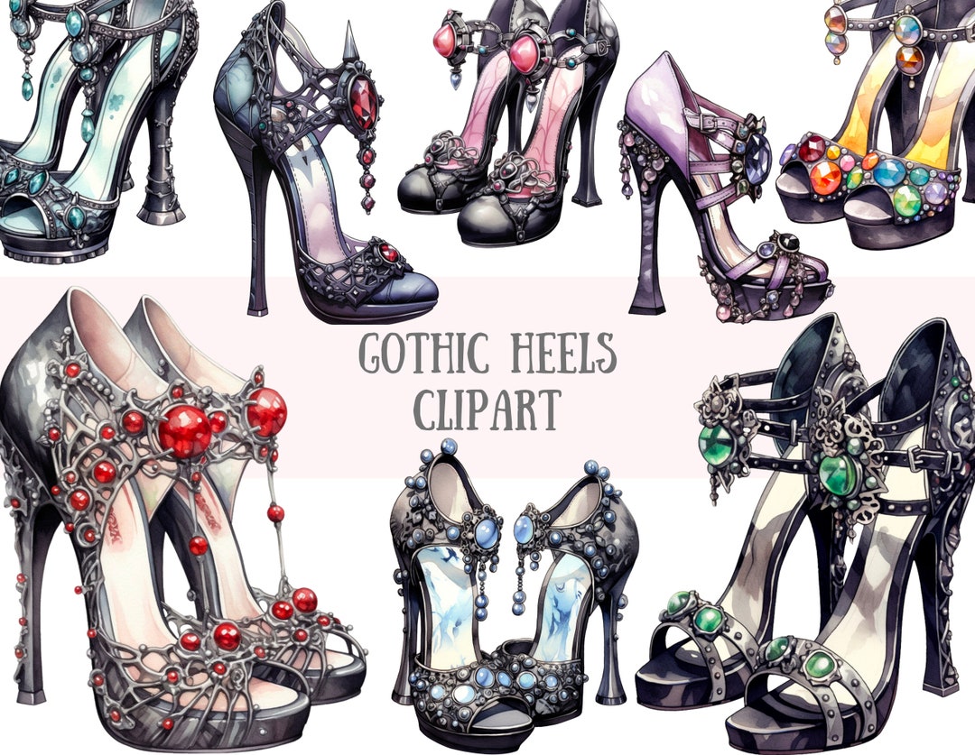 Watercolour Gothic Heels Clipart Halloween Fantasy PNG Digital Image ...