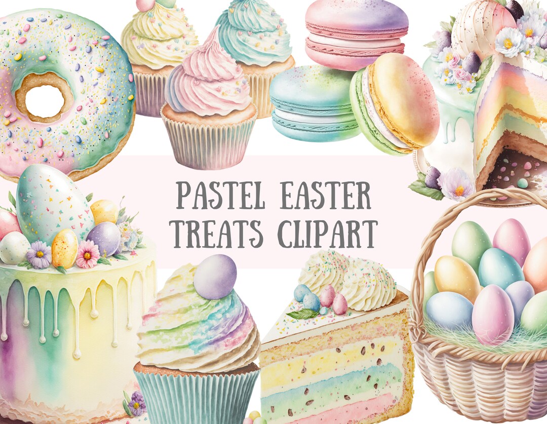 Watercolour Pastel Easter Treats Clipart - Easter Eggs PNG Digital ...