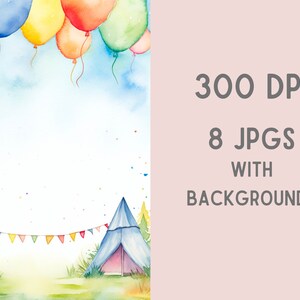 Watercolour Backyard Birthday Background Clipart Party JPG Digital ...