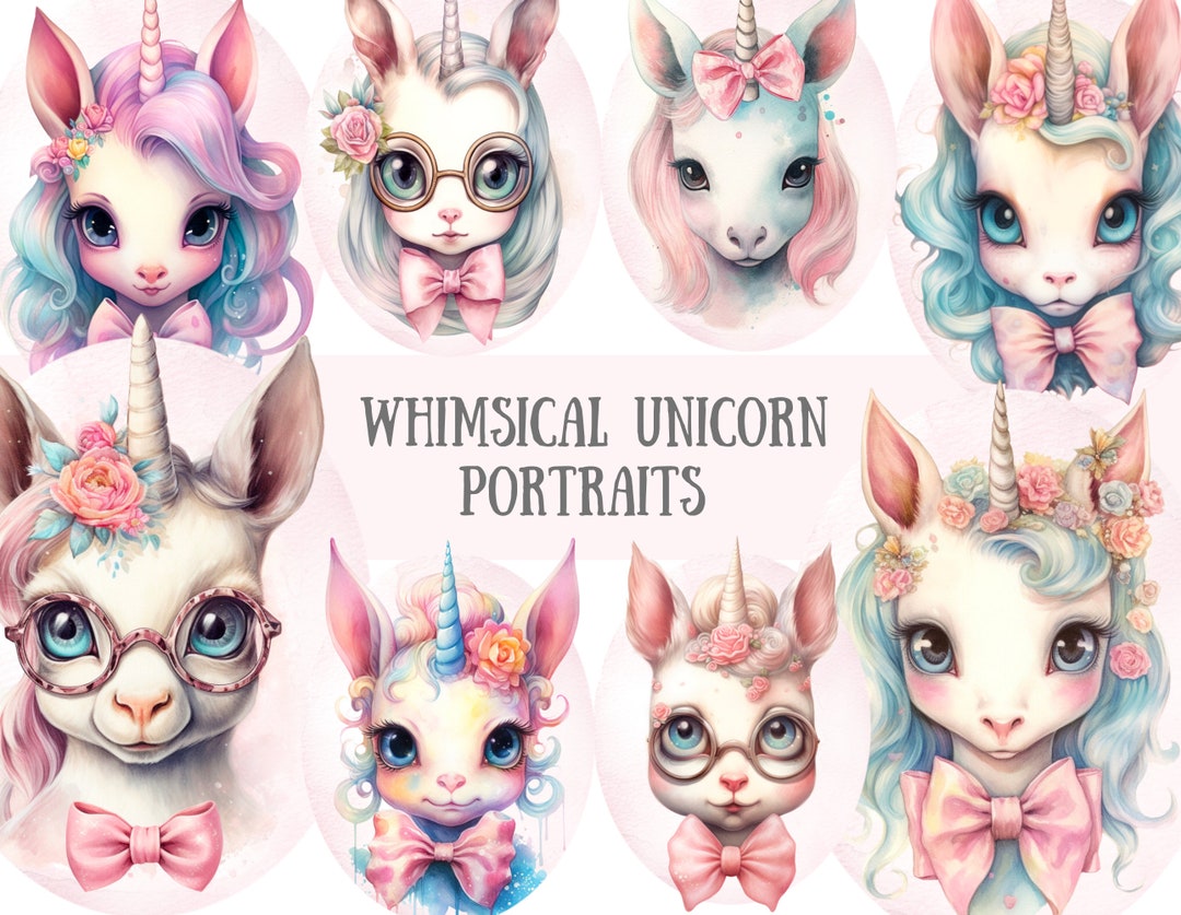 Watercolour Whimsical Unicorn Clipart Unicorn Portrait PNG Digital ...