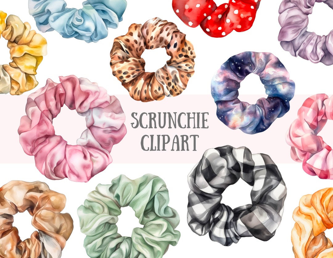 Watercolour Scrunchie Clipart Hair Accessory 80s 90s Girl PNG Digital ...