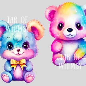 Watercolour Bright Rainbow Bears Clipart Kawaii Teddy Bear PNG Digital ...