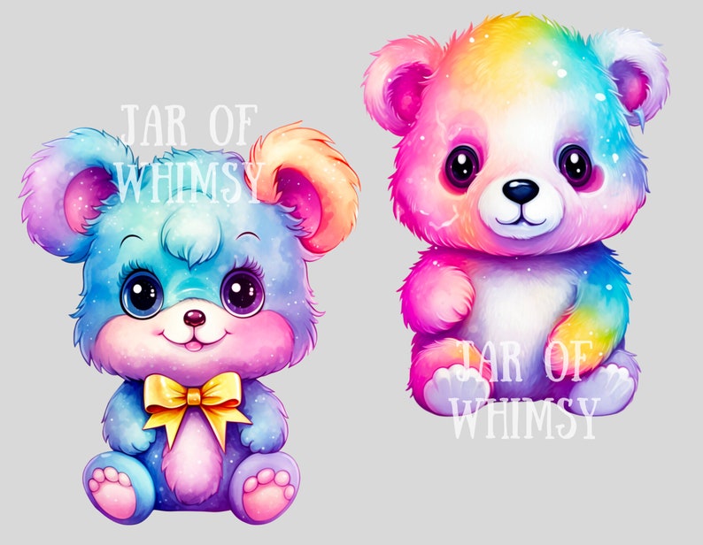 Watercolour Bright Rainbow Bears Clipart Kawaii Teddy Bear PNG Digital ...