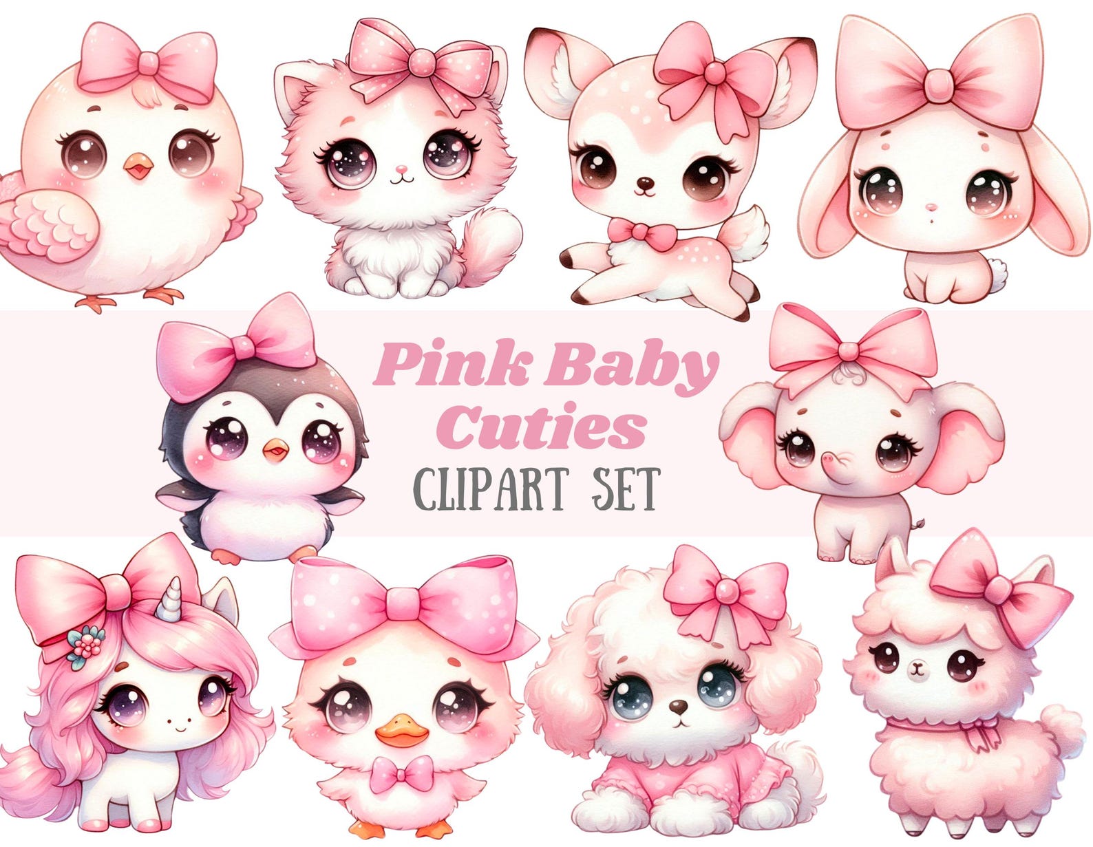 Watercolour Pink Baby Animal Clipart Baby Girl Animals PNG Digital ...