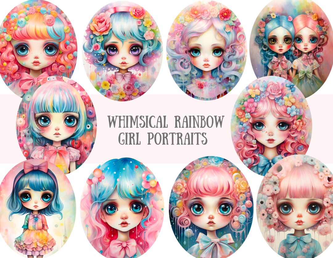 Watercolour Whimsical Rainbow Girl Clipart Fashion Girl PNG Digital ...