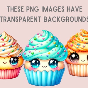 Watercolour Kawaii Cupcake Clipart Cute Chibi Cupcake PNG Digital Image ...