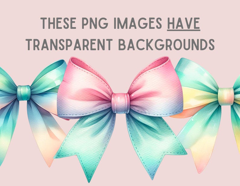 Watercolour Ombre Bow Clipart Cute Pastel Gradient Bow PNG Digital ...
