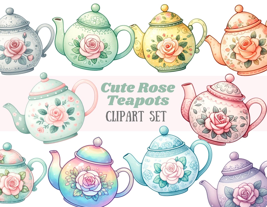 Watercolour Cute Rose Teapot Clipart Little Girls Tea Party PNG Digital ...