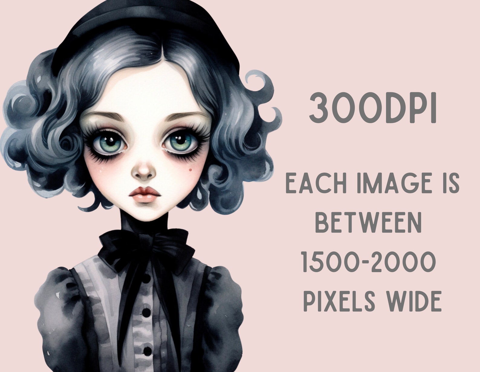 Watercolour Whimsical Gothic Girl Clipart Goth Fashion Girl PNG Digital ...