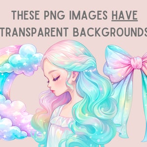 Watercolour Pastel Rainbow Princess Clipart Kawaii Anime Girl PNG ...