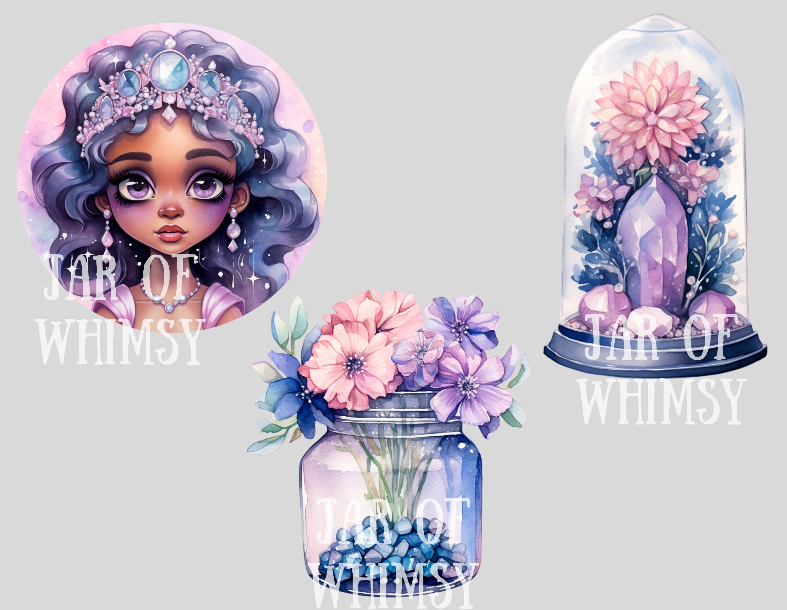 Watercolour Crystal Princess Clipart Fantasy Illustration PNG Digital ...