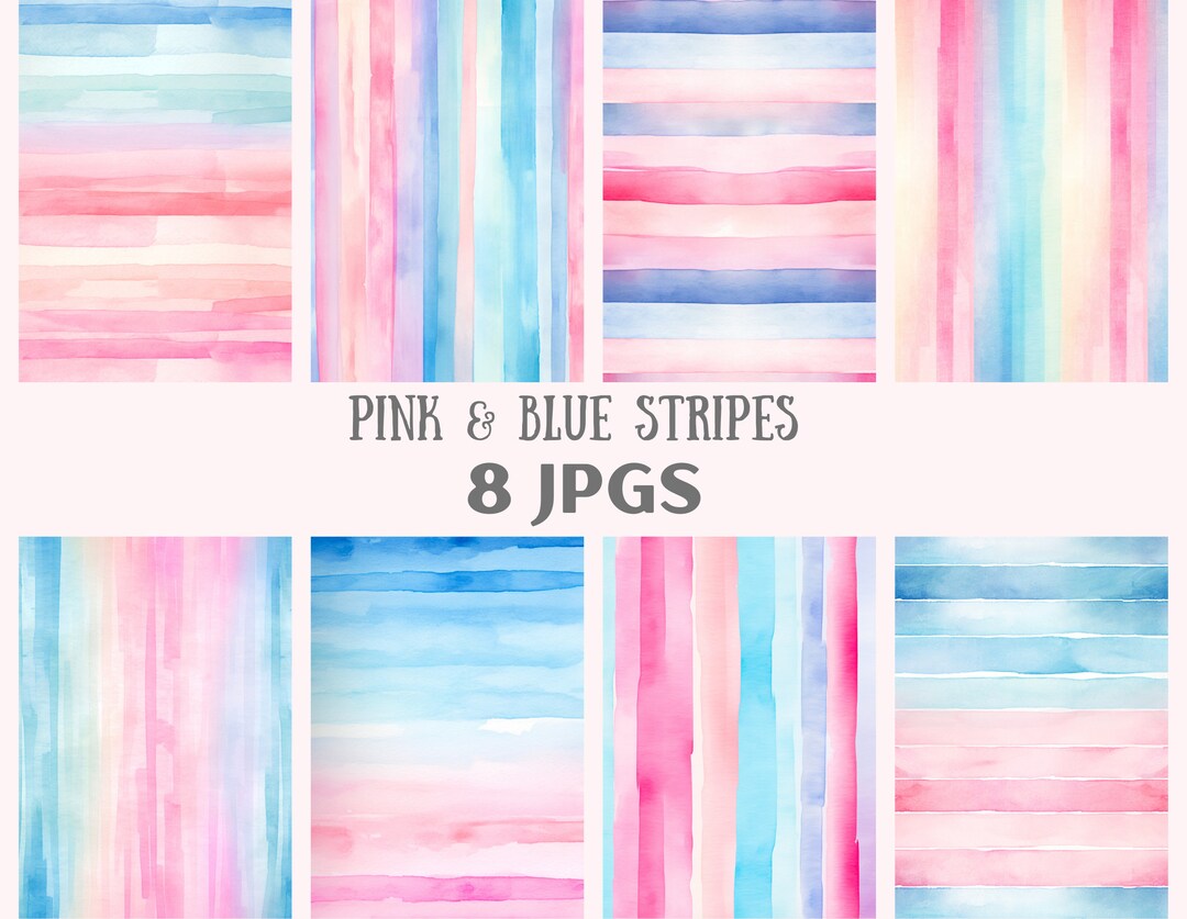 Watercolour Pink and Blue Stripe Clipart Digital Paper JPG Digital ...