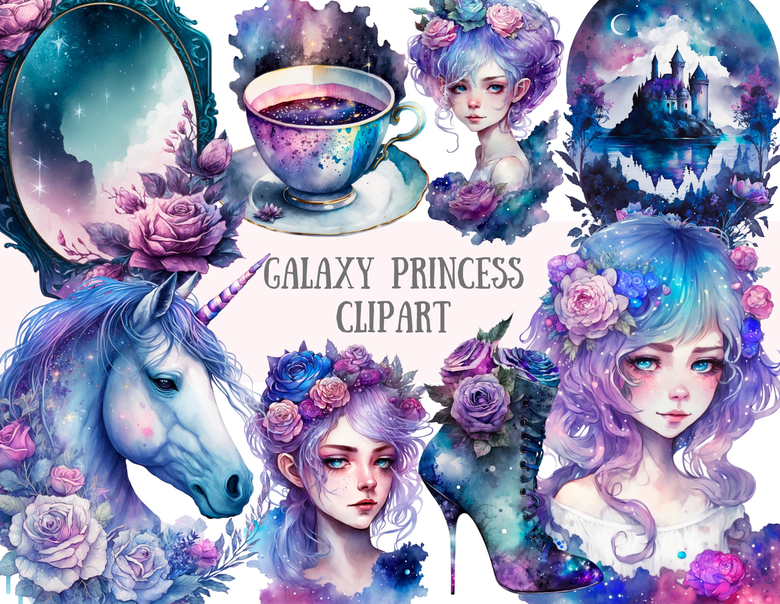 Watercolour Galaxy Princess Clipart Space Fairy PNG Digital - Etsy