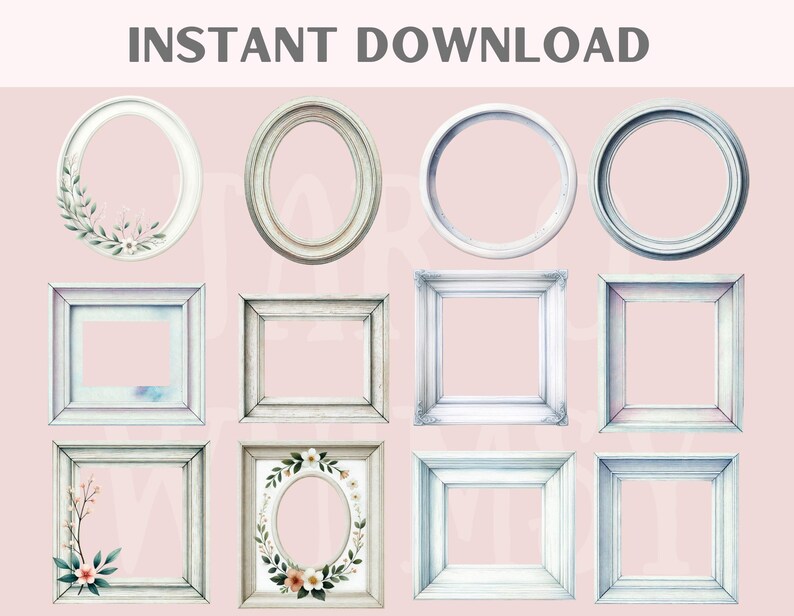 Watercolour White Wooden Frame Clipart Simple White Frames PNG Digital ...