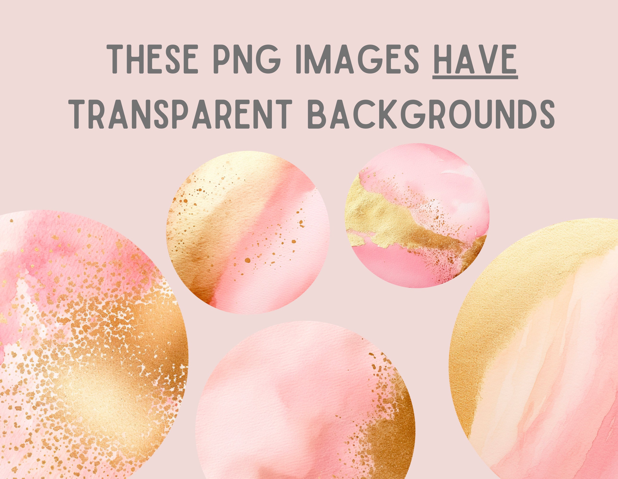 Pink and Gold Watercolour Circles Clipart Peach Rose Blush PNG Digital ...