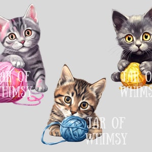 Watercolour Yarn Ball Kitten Clipart Kawaii Cat PNG Digital Image ...