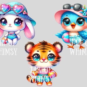 Watercolour Pool Party Animal Clipart Cute Beach Animals PNG Digital ...