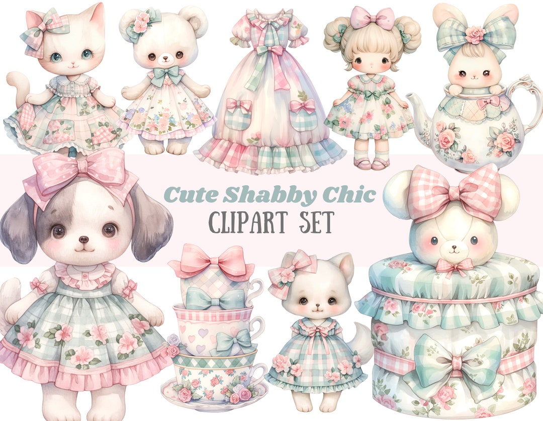 Watercolour Cute Shabby Chic Animal Clipart Kawaii Animals PNG Digital ...