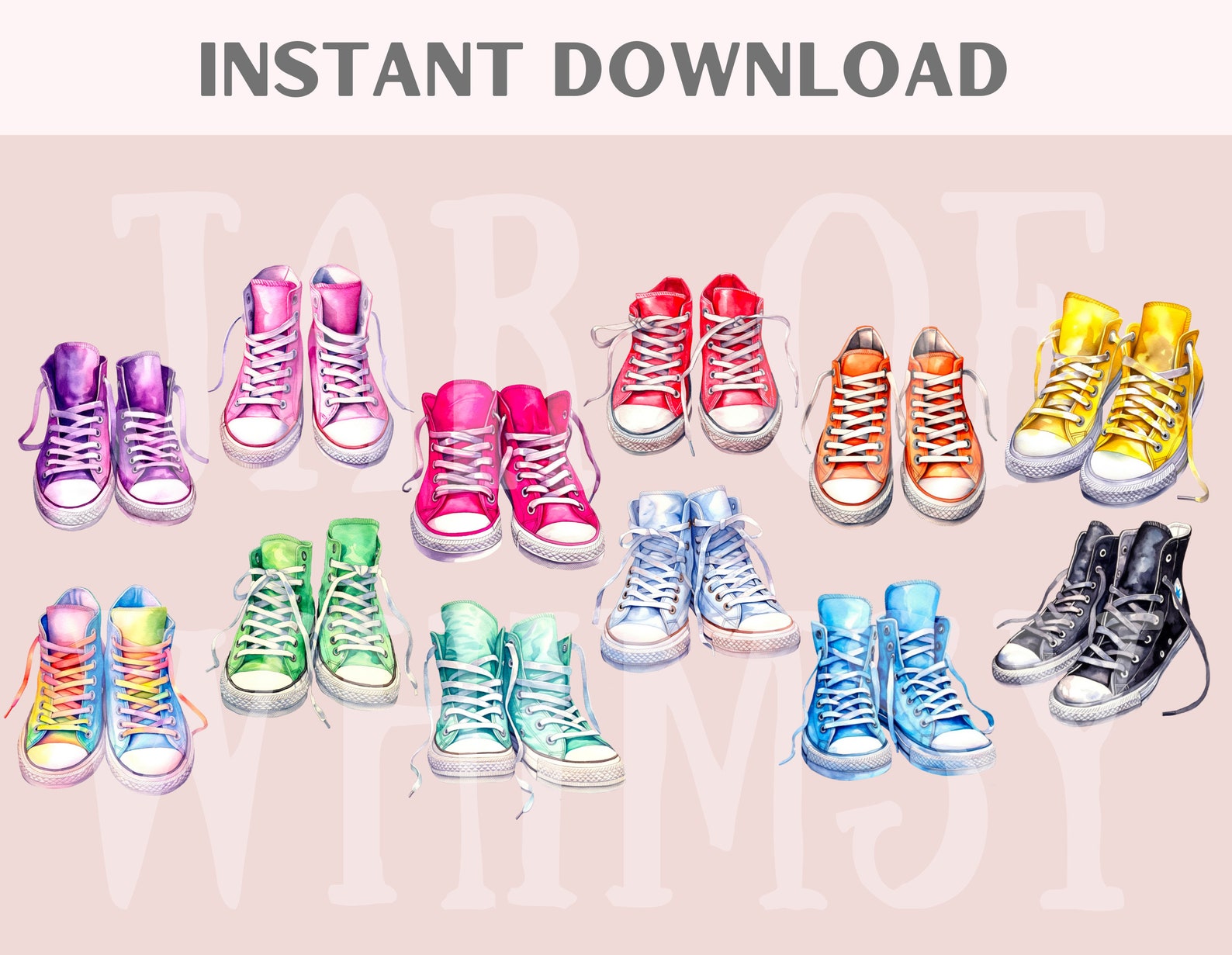 Watercolour High Top Sneaker Clipart Shoes PNG Digital Image Downloads ...