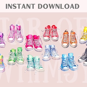 Watercolour High Top Sneaker Clipart Shoes PNG Digital Image Downloads ...