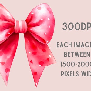 Watercolour Valentine Bows Clipart Pink and Red Heart Bow PNG Digital ...