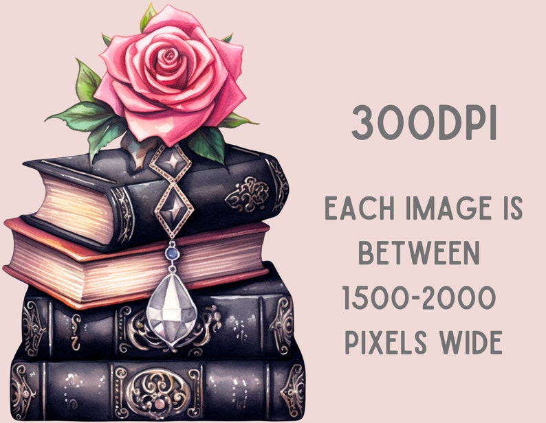 Watercolour Gothic Book Stack Clipart Bookcase Bookworm PNG Digital ...