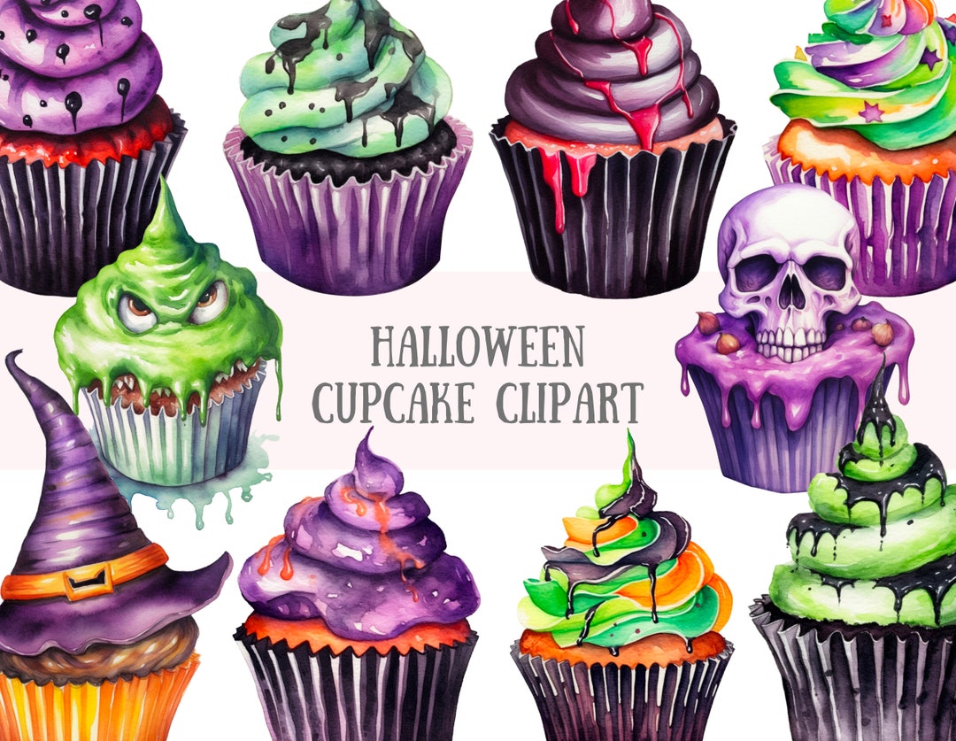 Watercolour Halloween Cupcake Clipart Halloween Candy PNG Digital Image ...