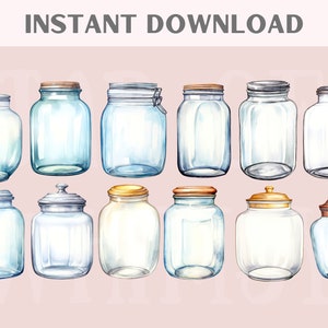 Watercolour Empty Jar Clipart Glass Jars With Lids PNG Digital Image ...