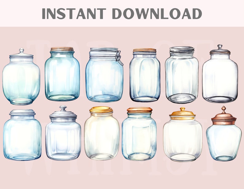 Watercolour Empty Jar Clipart Glass Jars With Lids PNG Digital Image ...