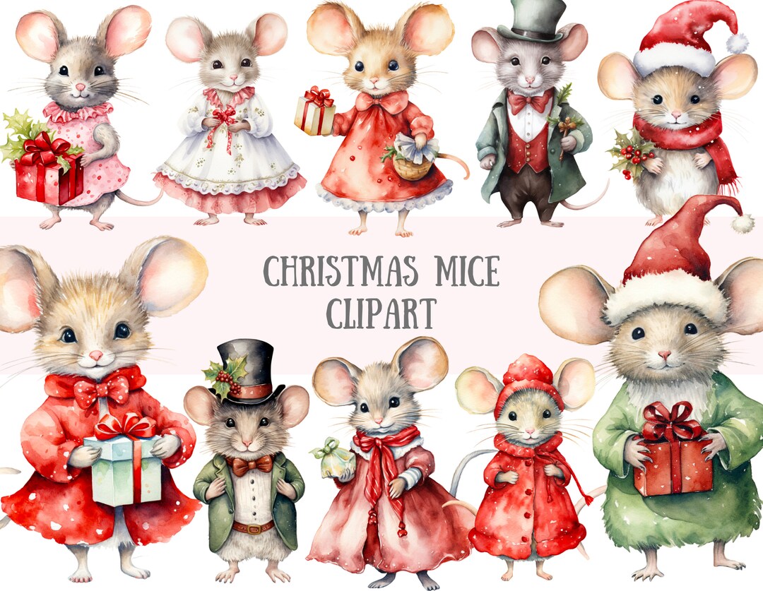 Watercolour Christmas Mice Clipart Cute Xmas Mouse PNG Digital Image ...