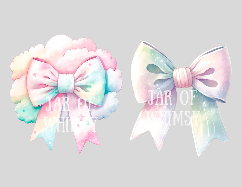 Watercolour Dreamy Pastel Bows Clipart - Rainbow Bow PNG Digital Image ...