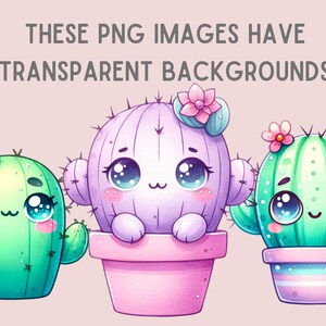Watercolour Kawaii Cactus Clipart Cute Cactus Pot Plant PNG Digital ...