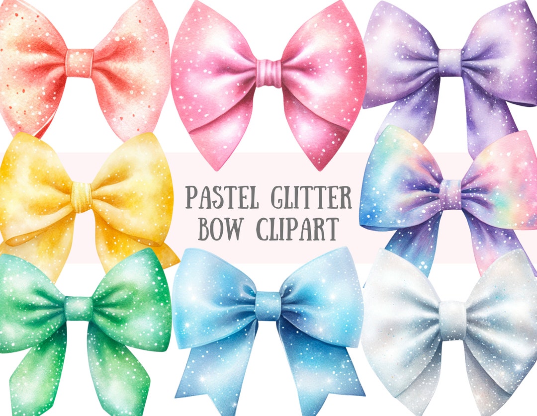 Watercolour Pastel Glitter Bow Clipart Sparkly Bow PNG Digital Image ...