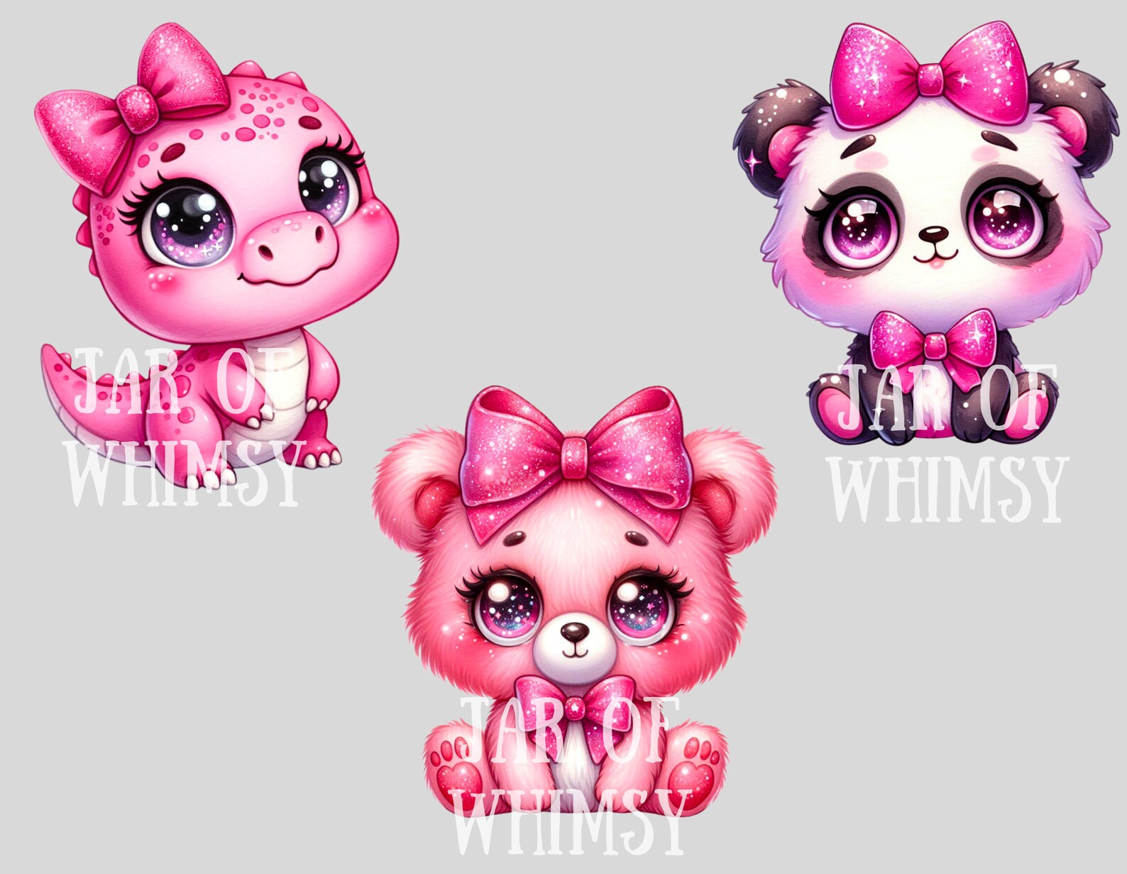 Watercolour Pink Glitter Animal Clipart Kawaii Animals PNG Digital ...