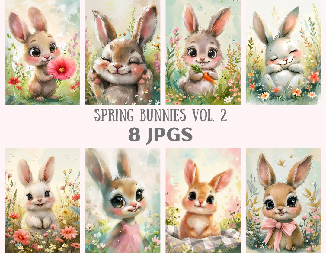 Watercolour Spring Bunnies Clipart Easter Bunny Rabbit JPG Digital ...