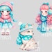 Watercolour Kawaii Winter Clipart Cute Chibi Winter Girls PNG Digital ...