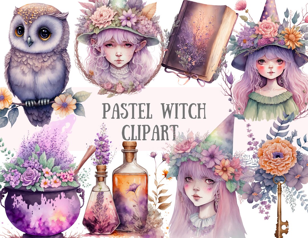 Watercolour Pastel Witch Clipart - Pastel Goth Fantasy PNG Digital ...