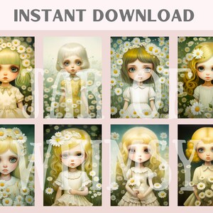 Watercolour Whimsical Daisy Girl Clipart Big Eyed Girl Art JPG Digital ...
