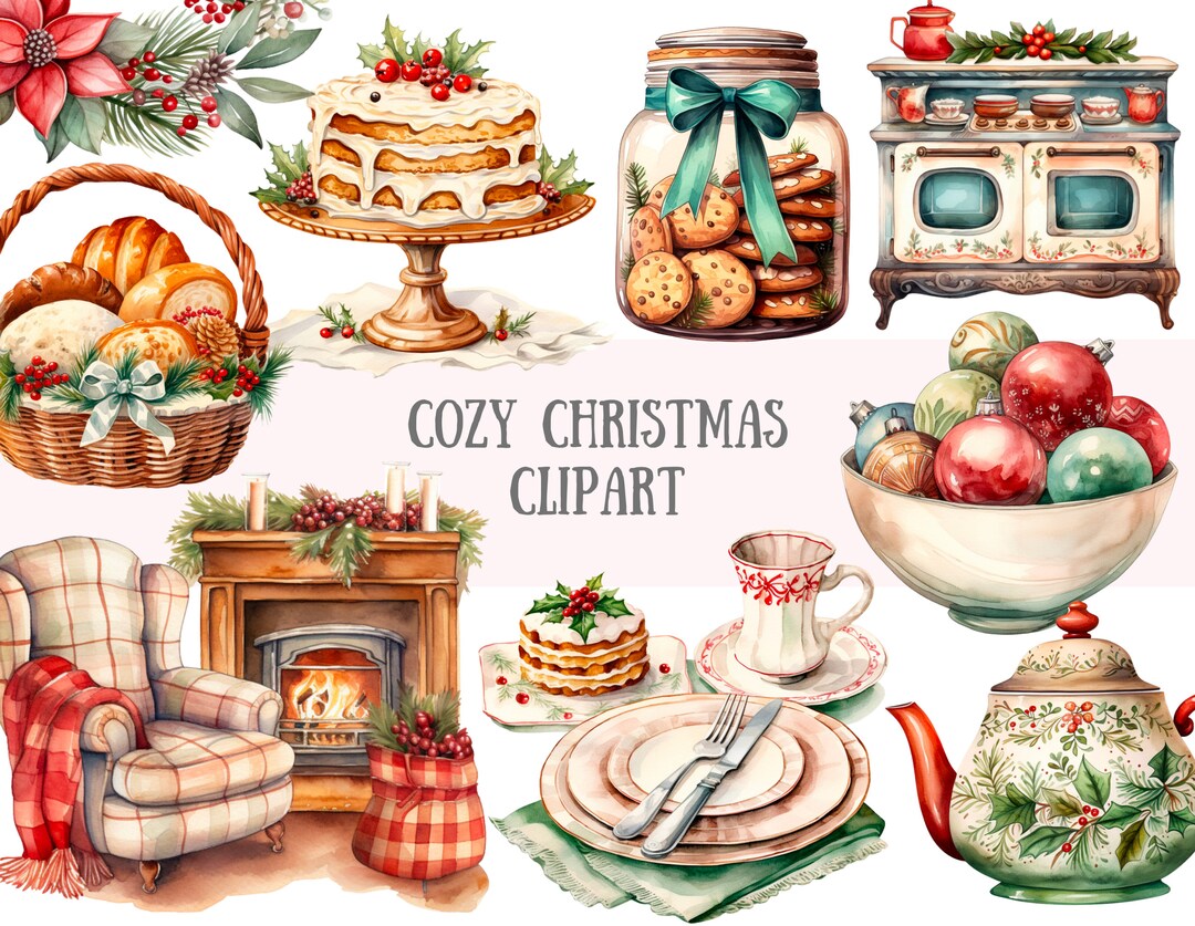 Watercolour Cozy Christmas Clipart Cozy Winter PNG Digital Image ...