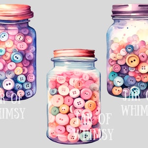 Watercolour Jars of Buttons Clipart Sewing Button Jar PNG Digital Image ...