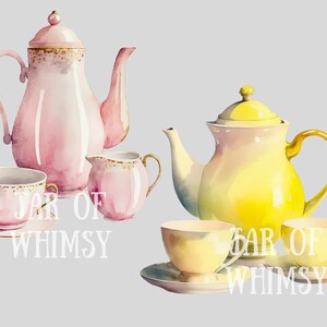 Watercolour Pretty Tea Sets Clipart - Teacups Tea Party PNG Digital ...