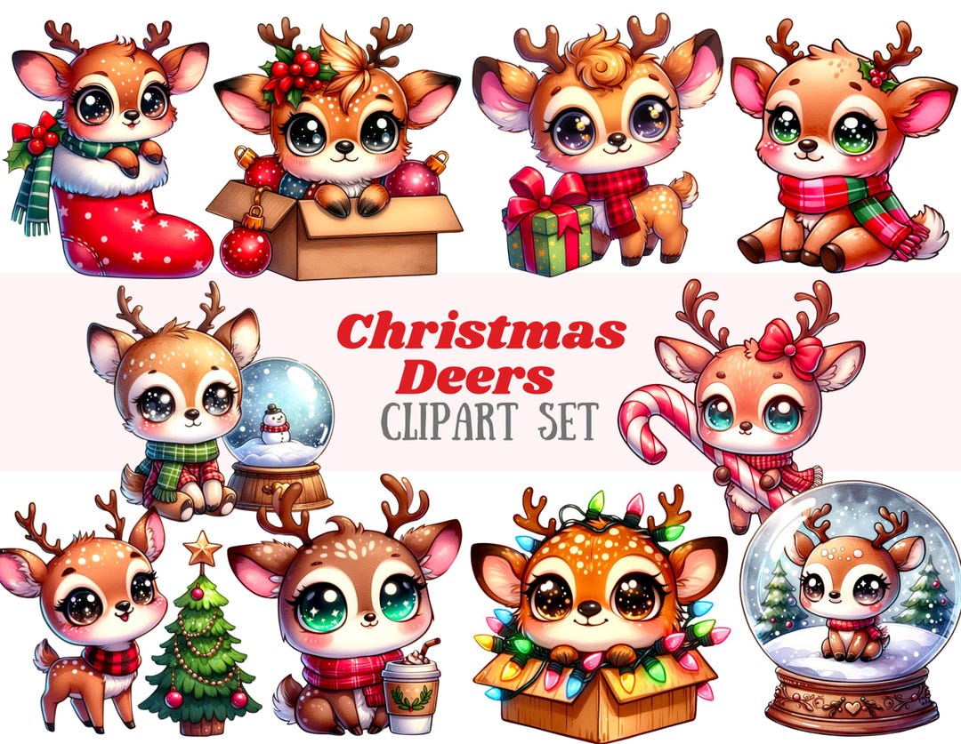 Watercolour Christmas Deer Clipart Cute Christmas Reindeer PNG Digital ...