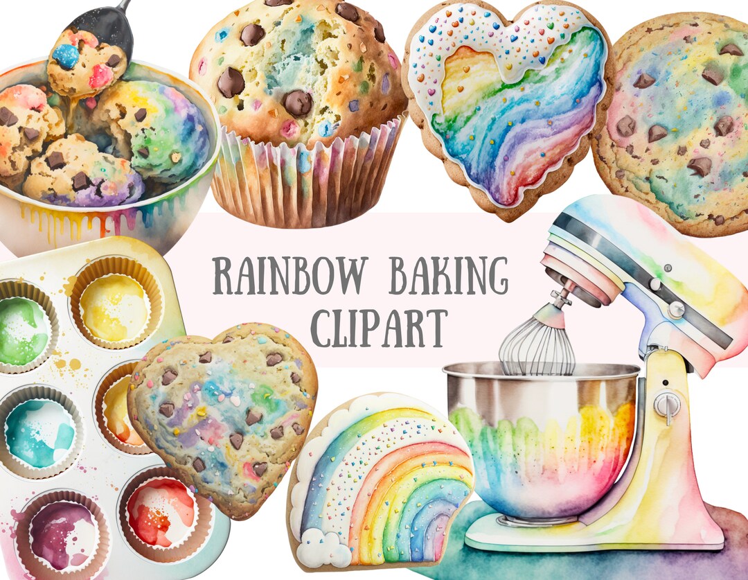 Watercolour Rainbow Baking Clipart - Cookies Cupcakes PNG Digital Image ...