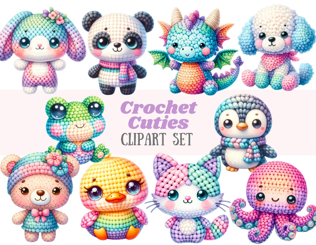 Watercolour Crochet Animal Clipart Cute Amigurumi Crochet Yarn PNG ...