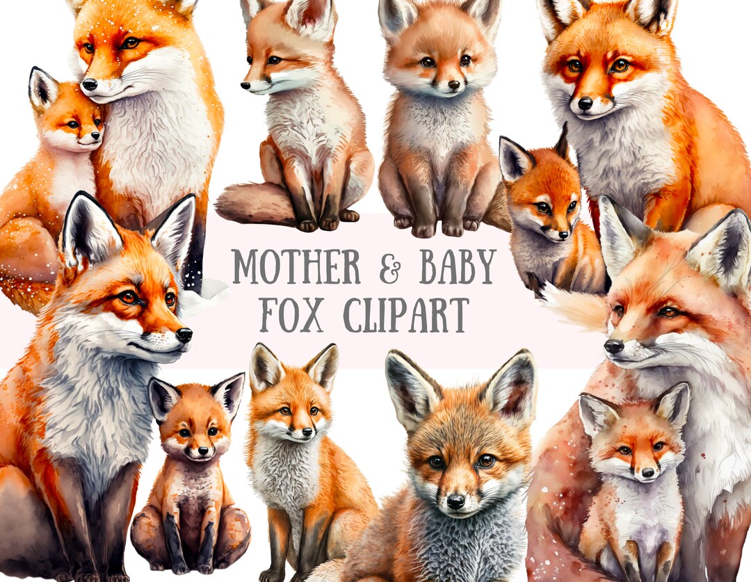 Watercolour Mother and Baby Fox Clipart Mothers Day Foxes PNG Digital ...