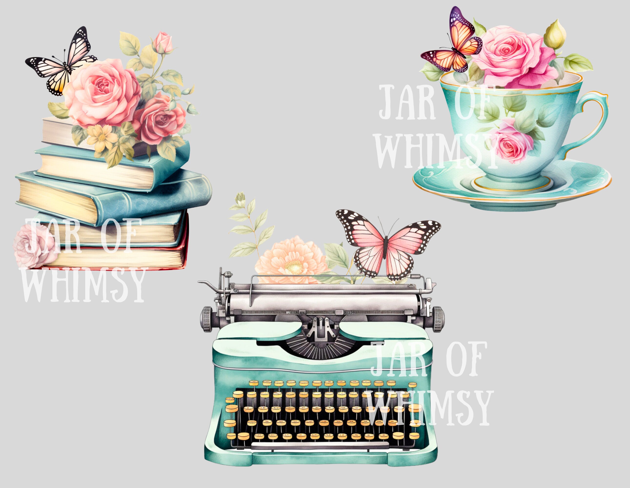 Watercolour Vintage Spring Clipart Mint Green Shabby Chic PNG Digital ...