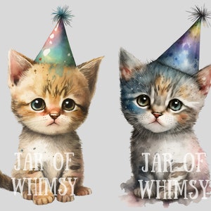 Watercolour Party Cats Clipart Cute Kitten Birthday PNG Digital Image ...