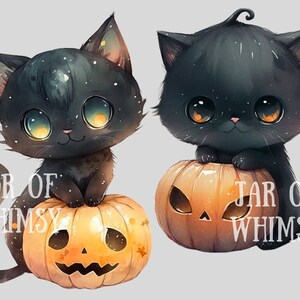 Watercolour Halloween Black Cat Clipart Jack O Lantern PNG Digital ...
