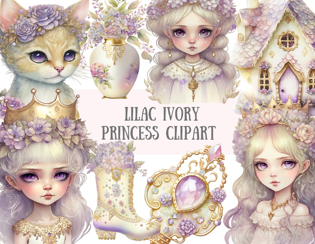 Watercolour Lilac Ivory Princess Clipart - Royal Fantasy PNG Digital ...