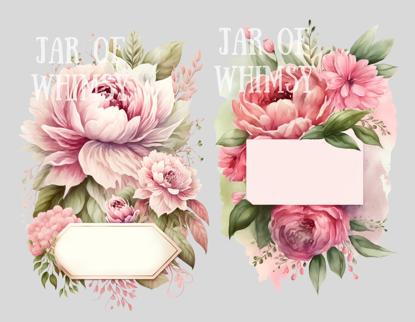 Watercolour Pink Floral Tag Clipart Rose Label PNG Digital Image ...